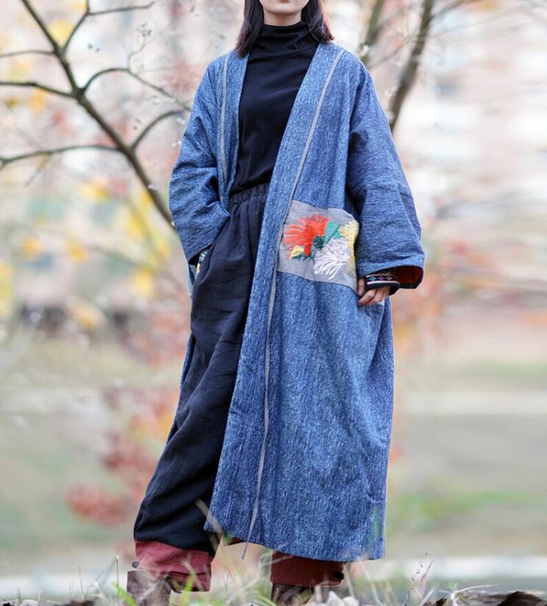 Winter Denim Long Padded Coat Warm Robe Oversized Long Coat | Etsy