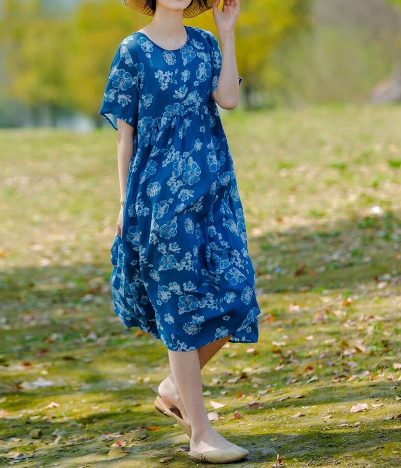 Women Midi Dresses Summer Loose Fitting Dress Linen Dress Etsy
