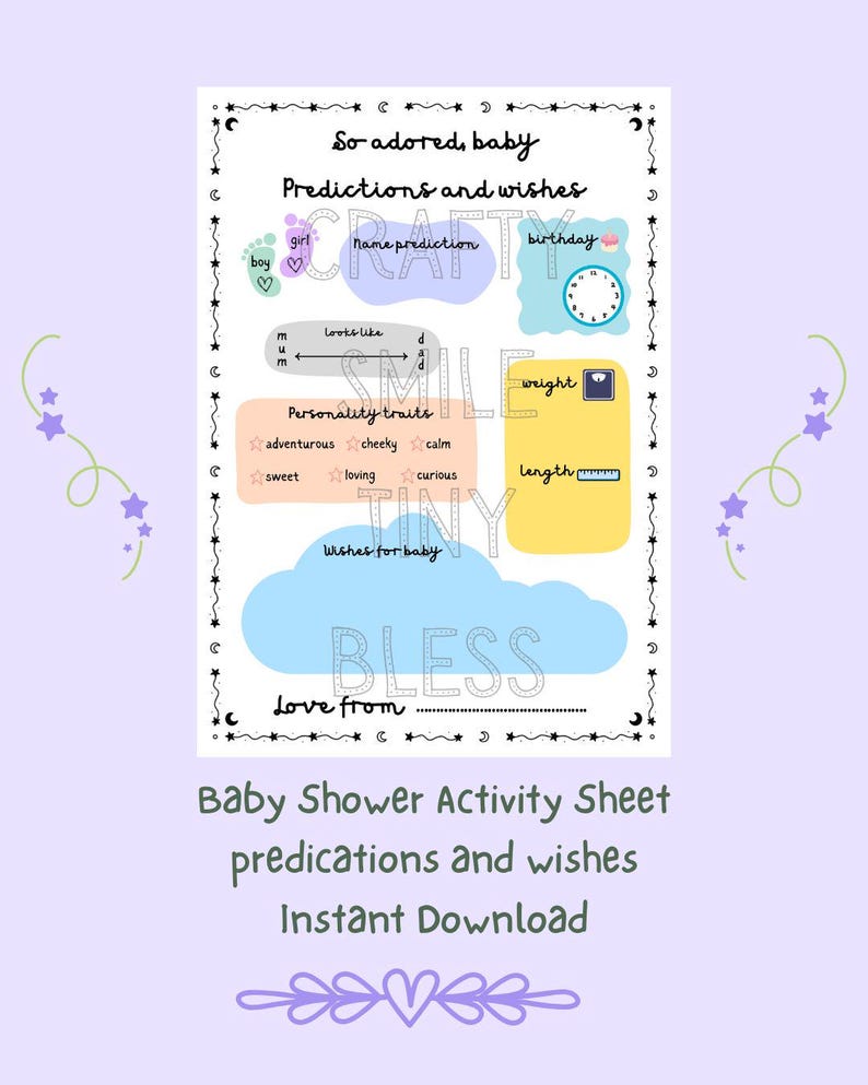 Baby Shower Predictions & Wishes Printable | so Adored Baby Keepsake ...
