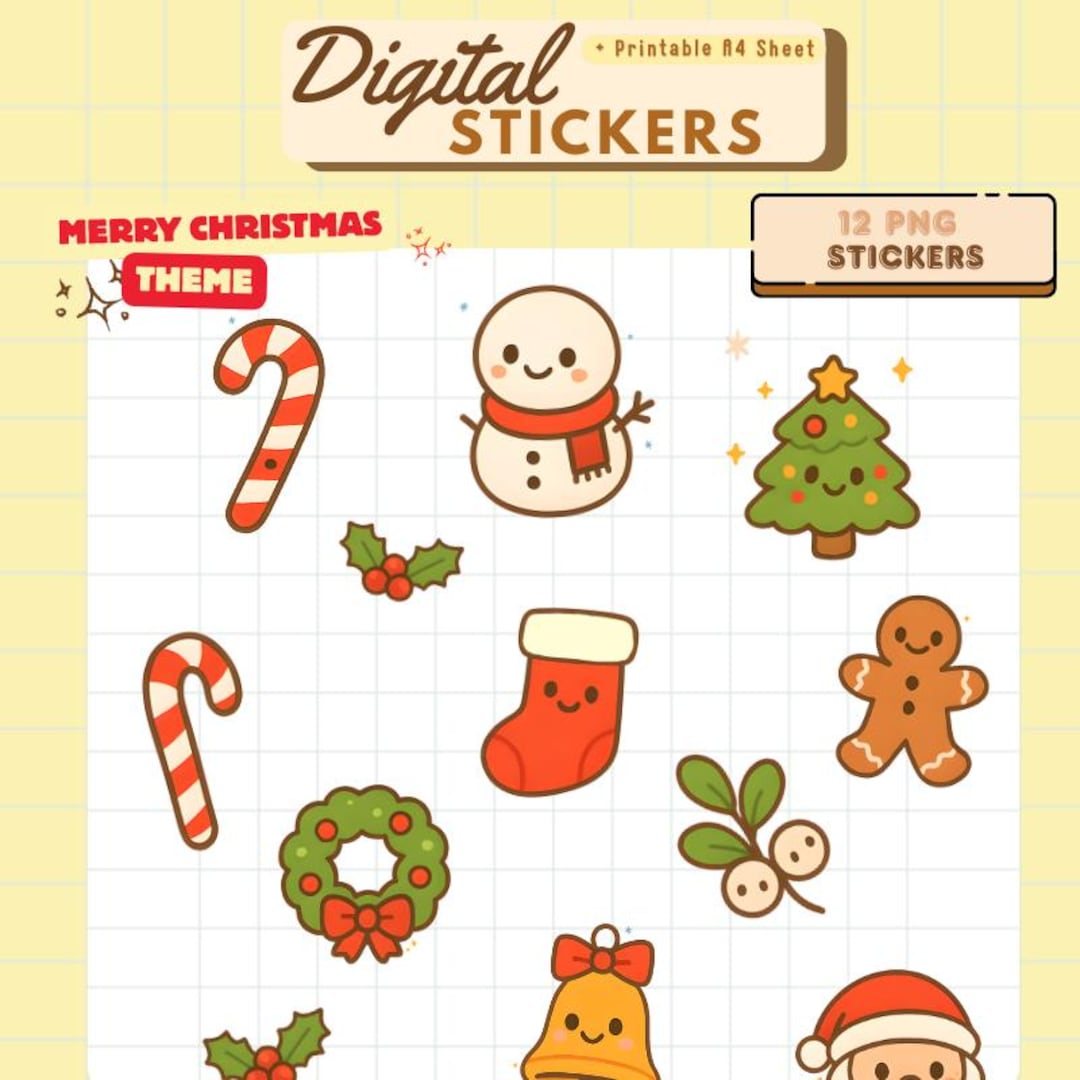 Kawaii Christmas Stickers | PNG Clipart for Goodnotes (digital Download ...