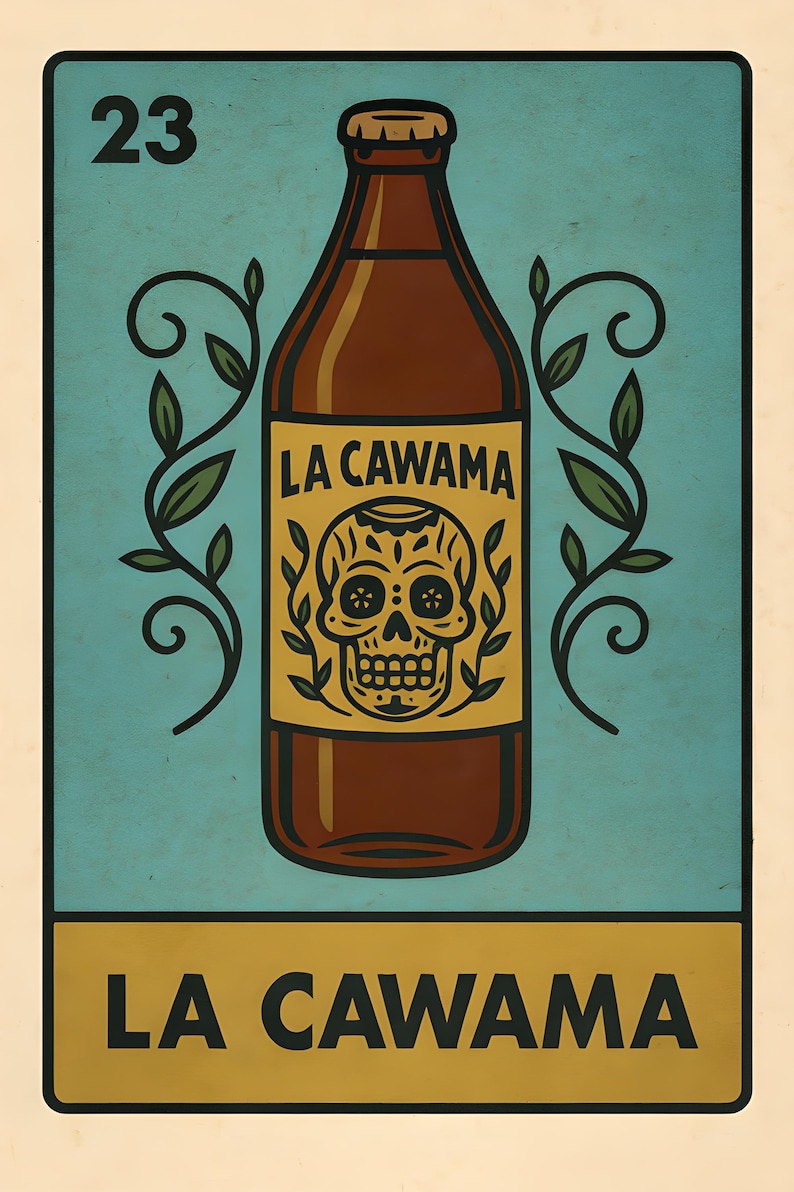 La Cawama Bottle Lotería Card T-shirt | Retro Mexican Game Art 40z Beer ...
