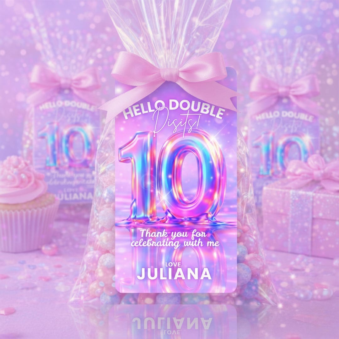 Editable 10th Birthday Thank You Tag, Pastel Rainbow Double Digits ...
