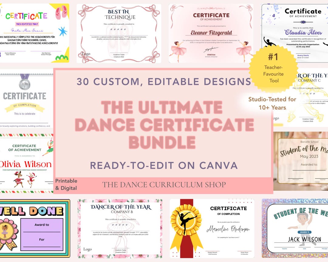 Editable Dance Award Certificates | Ballet, Jazz, Hip Hop (canva PDF ...