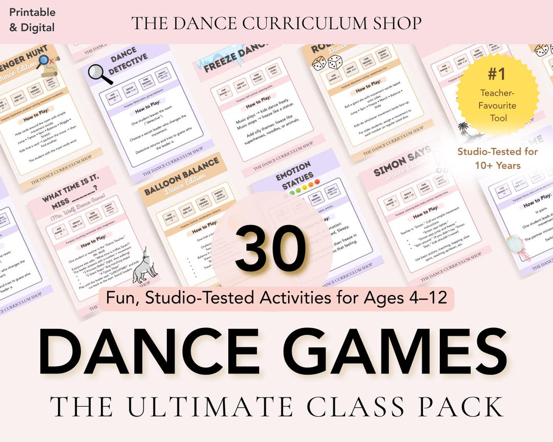 Dance Class Games Pack | 30 Fun Activities PDF | Ages 4-12 - Etsy