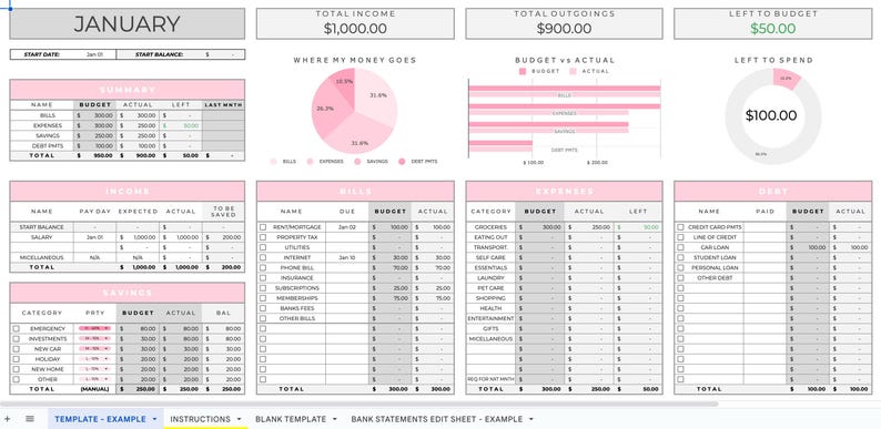 Monthly Budgeting Template | Digital Finance Planner | Track Income ...