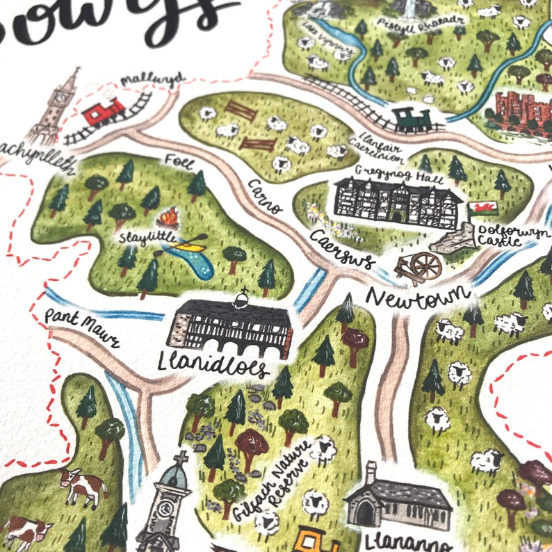 Powys Map Print Map of Powys Mid Wales Map Powys Art - Etsy