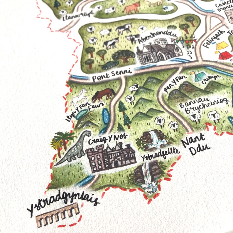 Welsh Powys Map Print Map of Powys Mid Wales Art Powys - Etsy UK