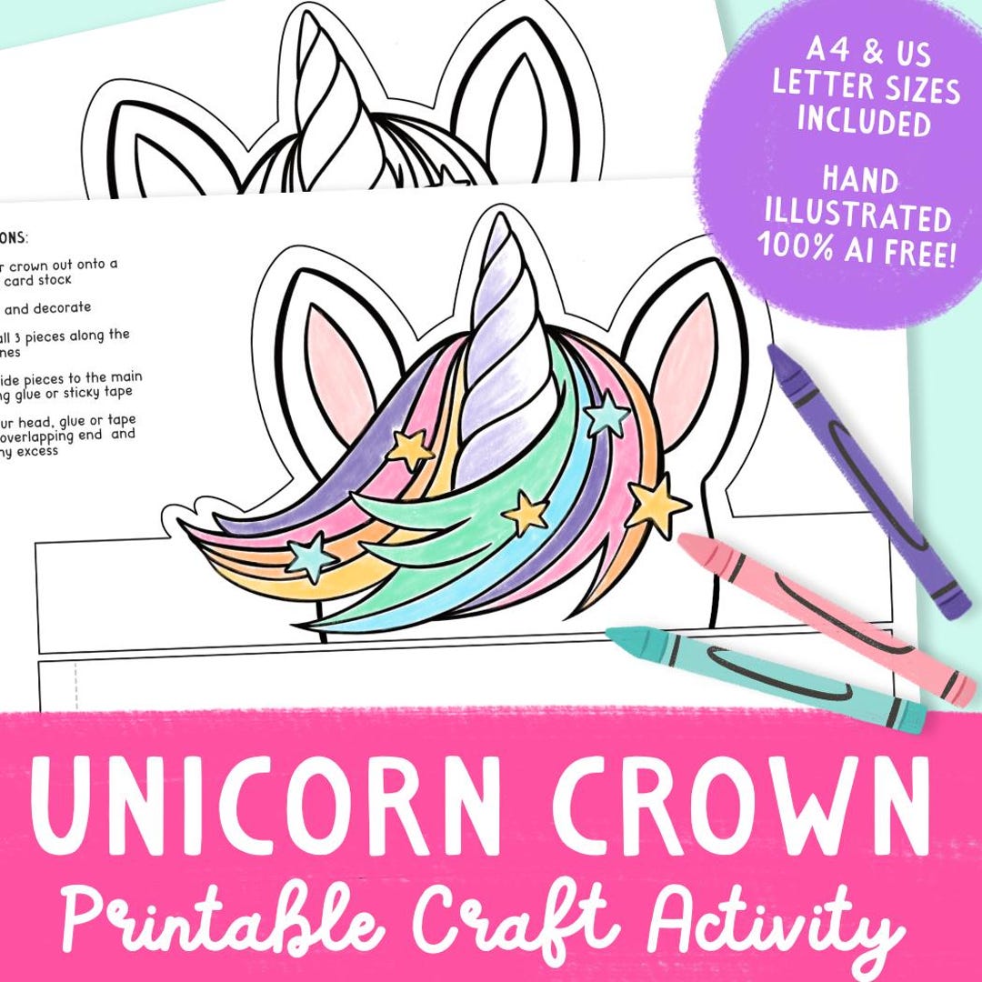 Unicorn Crown Printable Craft. Unicorn Craft Activity. Pony Party Hats ...
