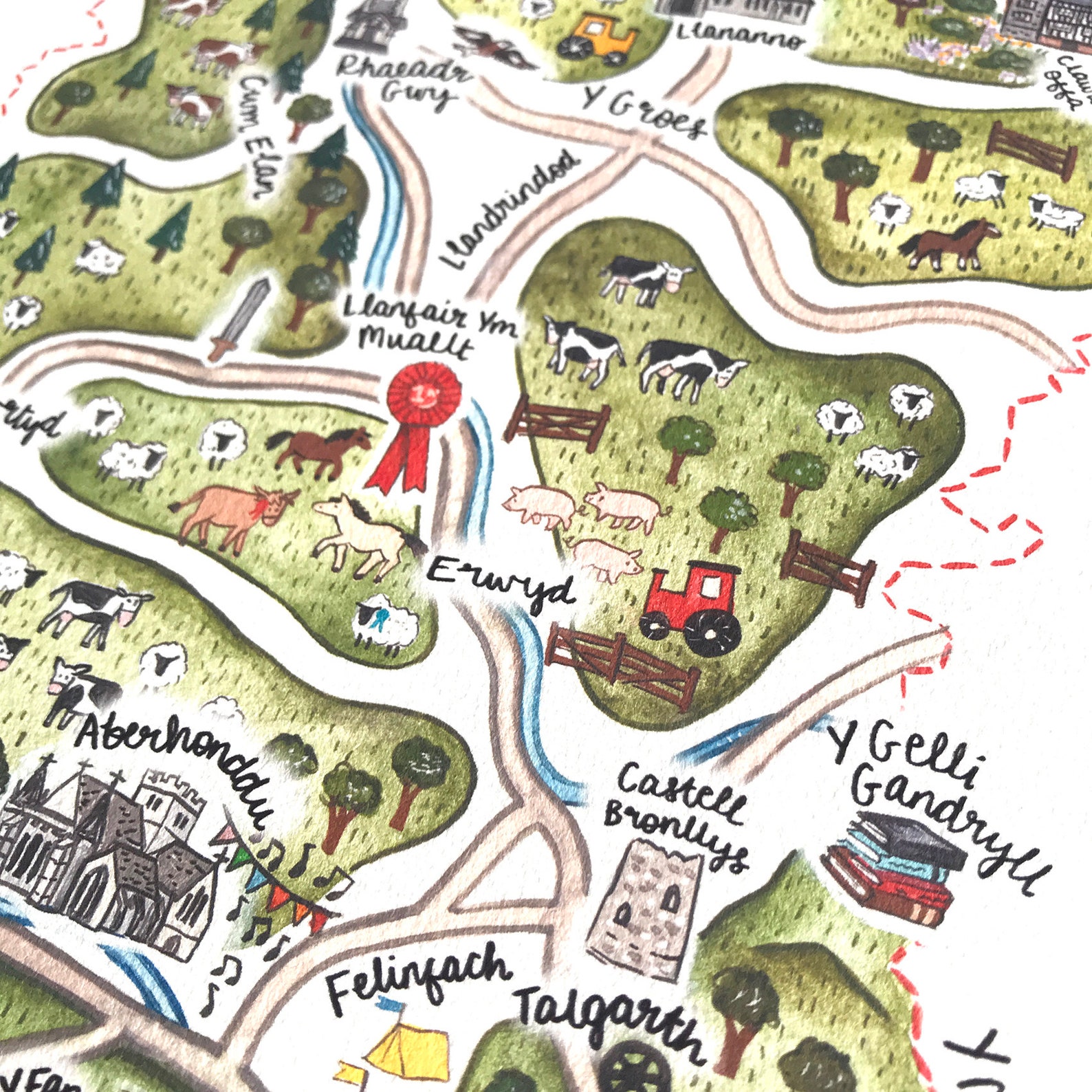 Welsh Powys Map Print Map of Powys Mid Wales Art Powys | Etsy UK