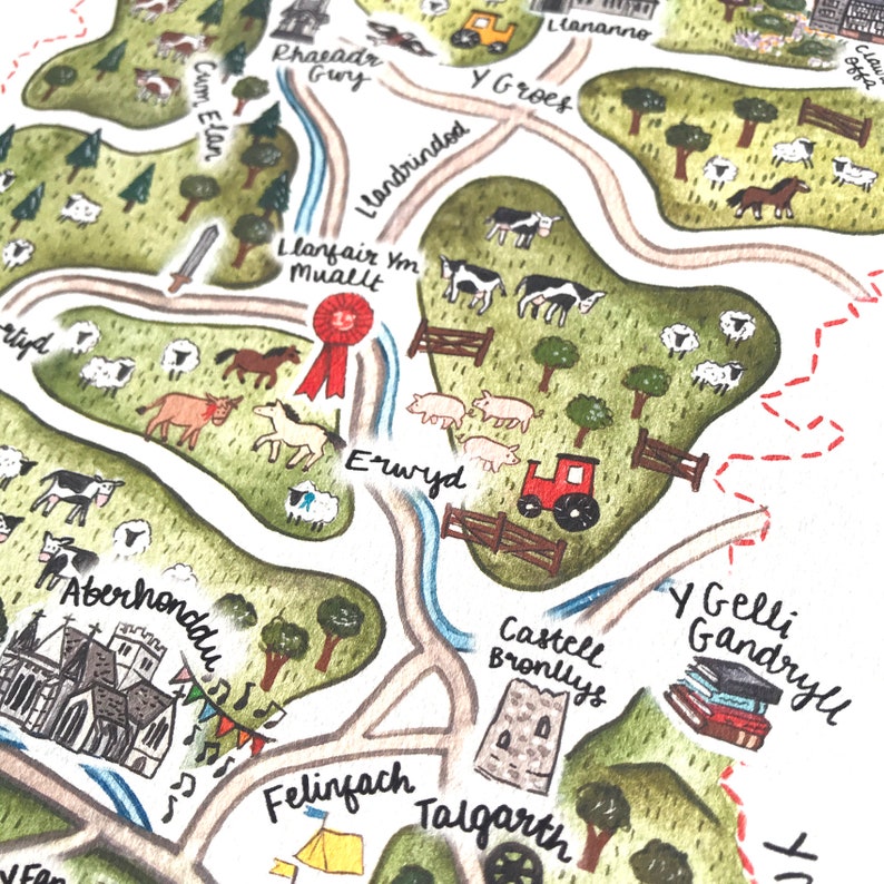 Welsh Powys Map Print Map of Powys Mid Wales Art Powys - Etsy UK