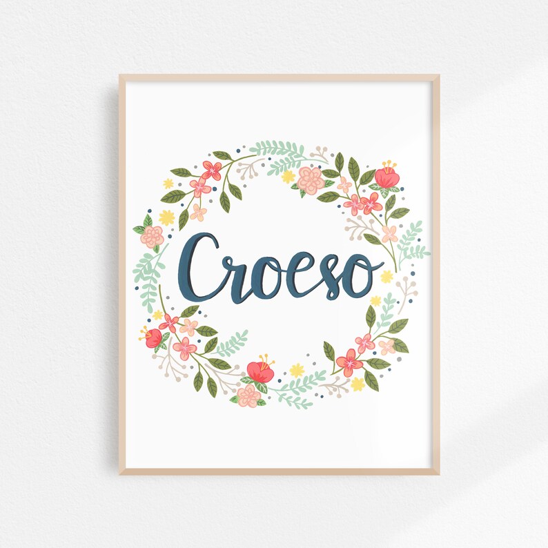 Welsh Croeso Print. Welcome 10x8 Floral Wreath Print. Hand | Etsy