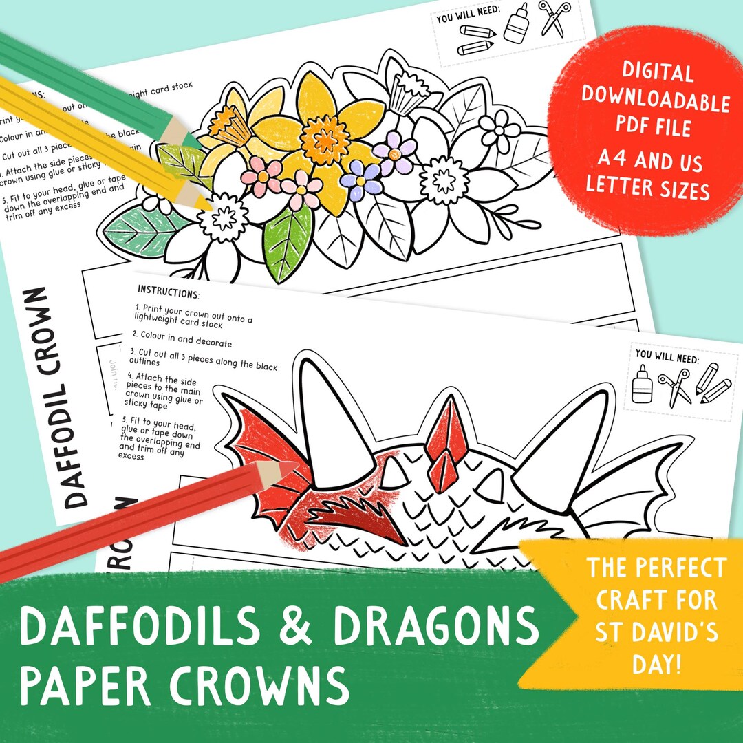 St Davids Day Printable Craft. Daffodils and Dragons Paper Crown ...