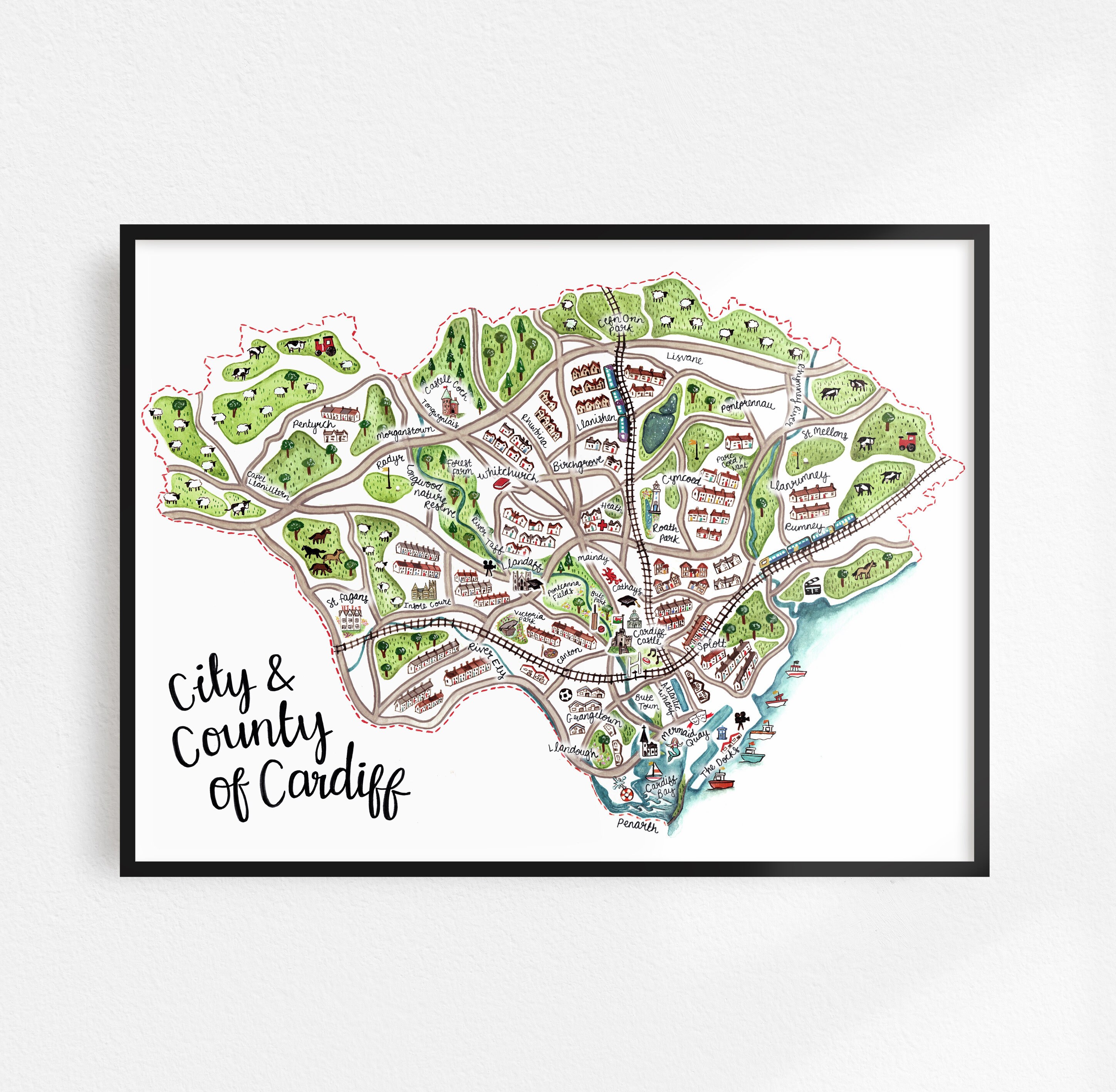 Digital Cardiff Wales Printed Map Poster Cardiff Download Map Art Gift ...