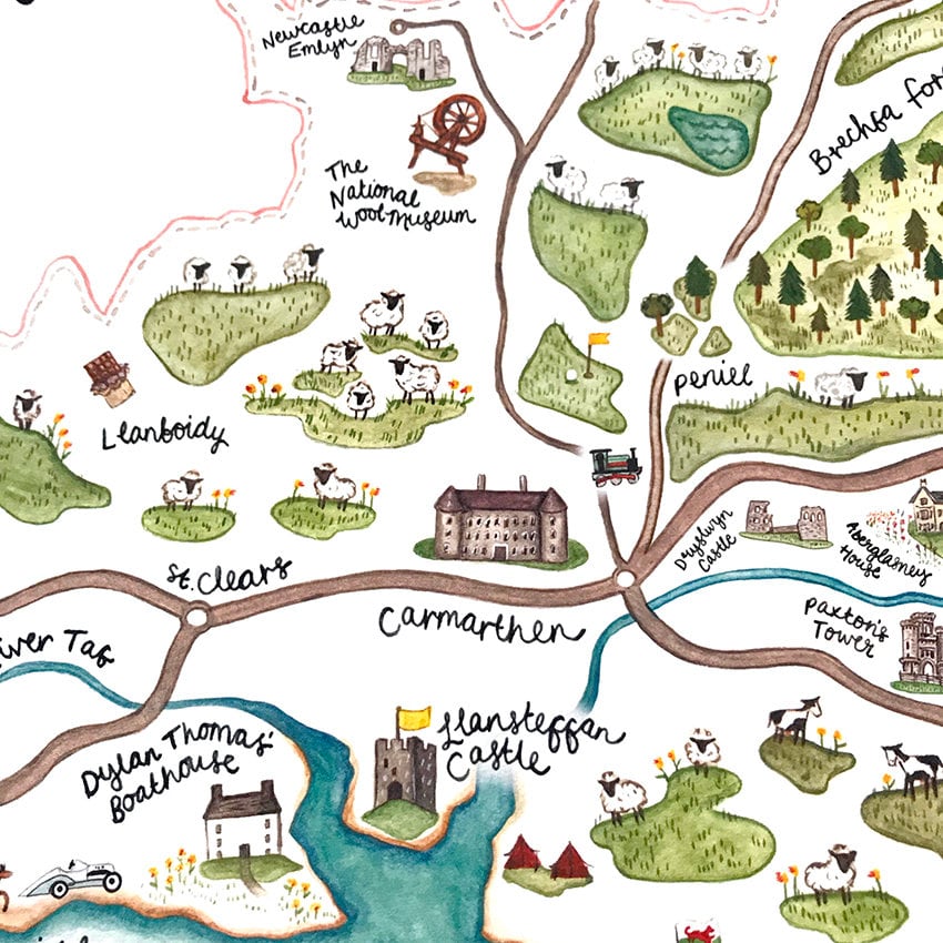 Carmarthenshire Map Print Map of Carmarthenshire Mapiau | Etsy UK