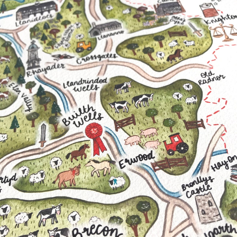 Powys Map Print Map of Powys Mid Wales Map Powys Art - Etsy