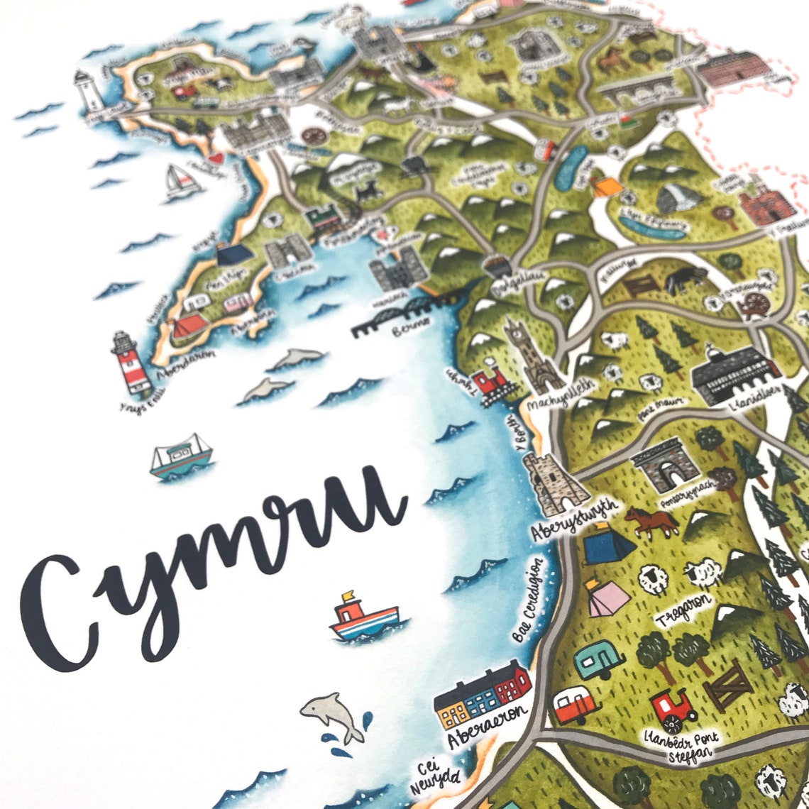 Cymru Map Print Mapiau Cymru Welsh Map Poster Welsh Art | Etsy