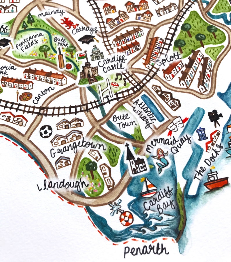 Cardiff Map Print Cardiff Wall Art Map of Cardiff City - Etsy