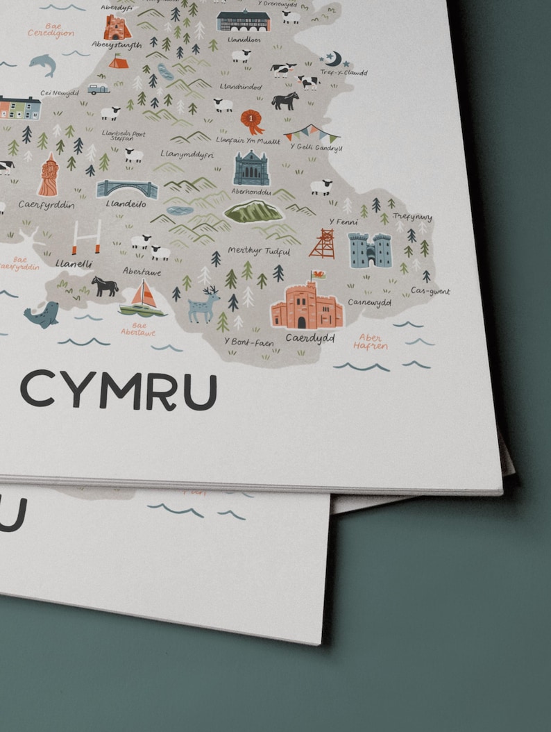 Cymru Welsh Map of Wales Print | Wales Wall Art | Wales Map Poster ...