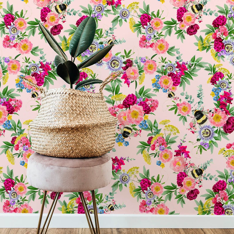 Mixed Bee Slighty Pink Wallpaper - Etsy