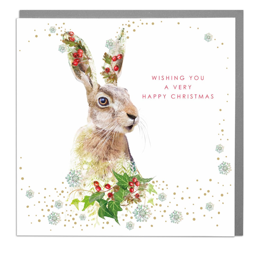 Hare Happy Christmas Holiday Greeting Card - Etsy