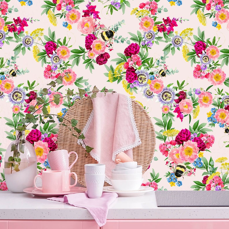 Mixed Bee Slighty Pink Wallpaper - Etsy