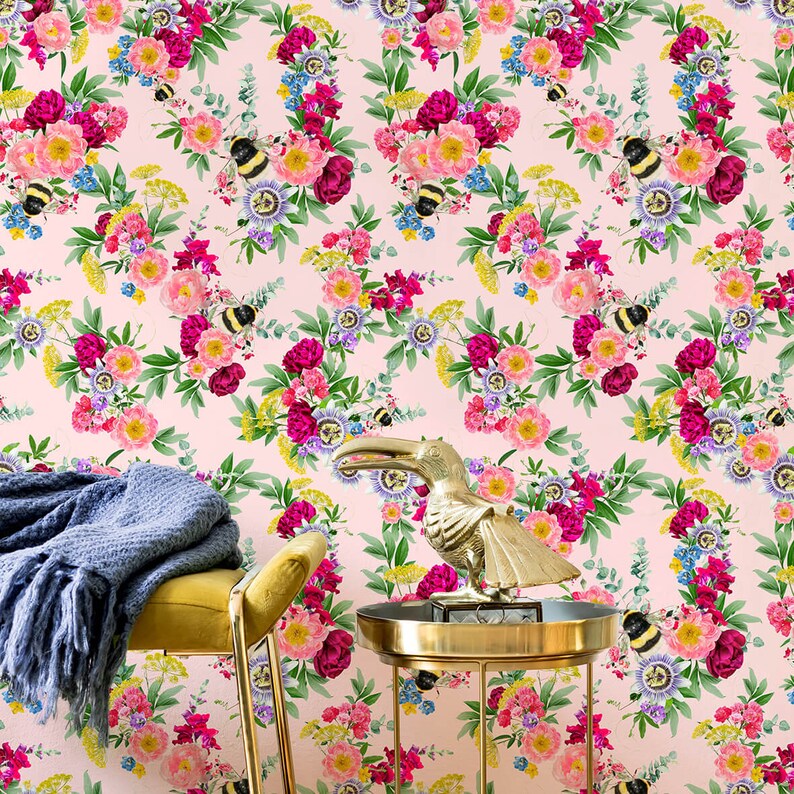 Mixed Bee Slighty Pink Wallpaper - Etsy