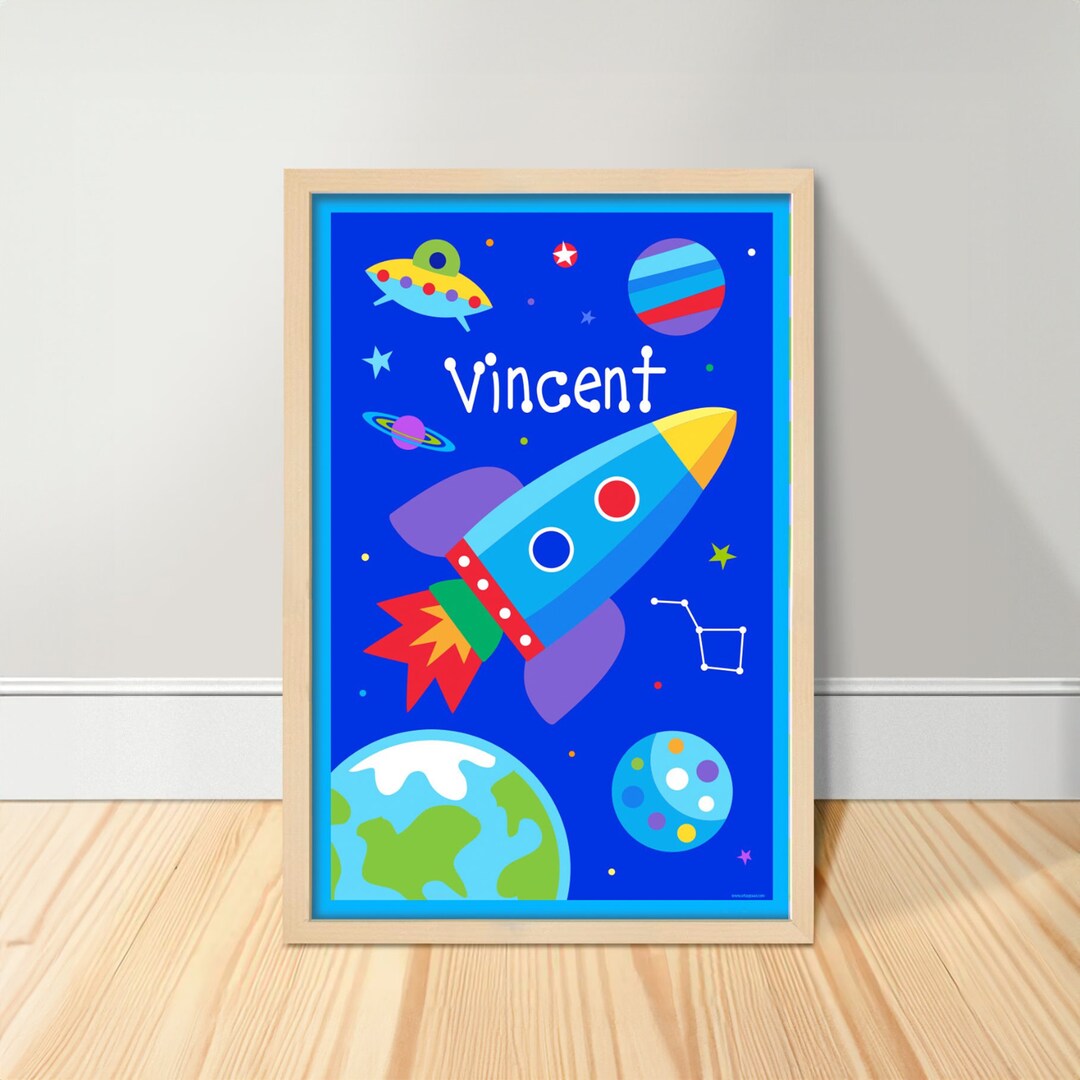 Personalized Outer Space Art Print, Space Kids Room Poster, Custom ...
