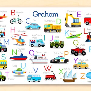Vehicles Alphabet Personalized Placemat | Etsy