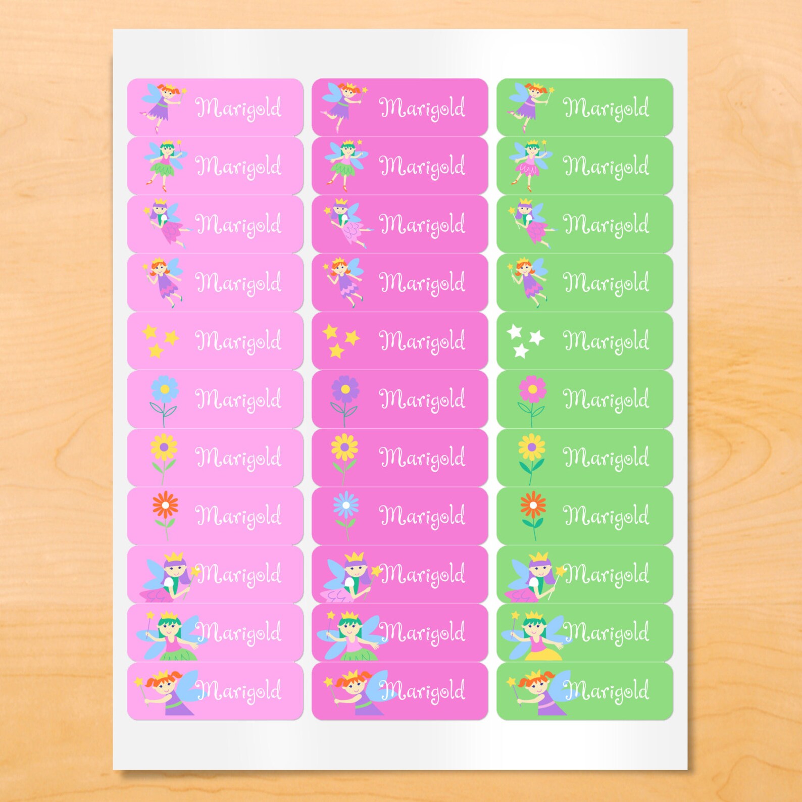 Girls Fairy Princess Waterproof Name Labels, Personalized Fairy Daycare ...