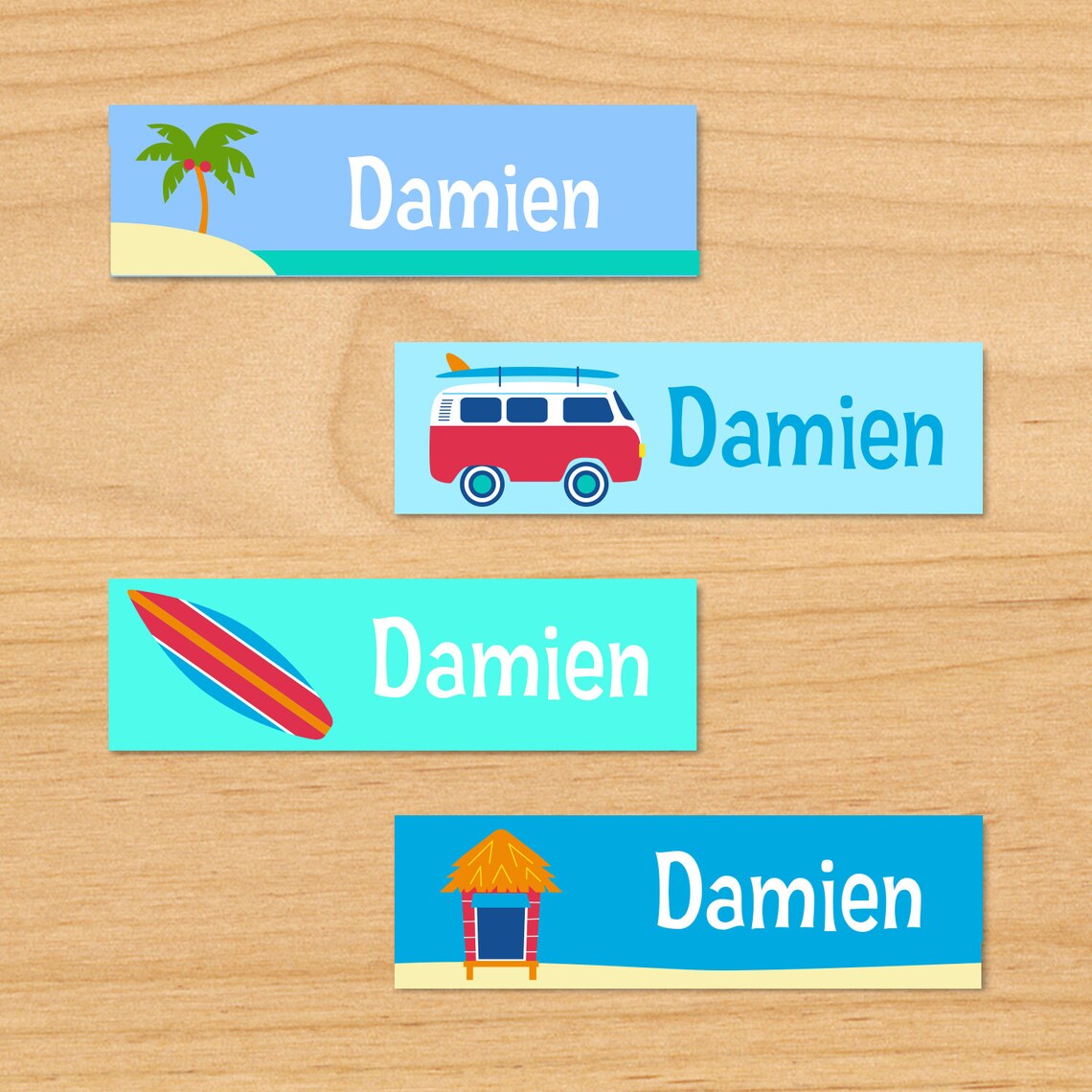 Waterproof Name Label Surf Label Kids Name Sticker School | Etsy