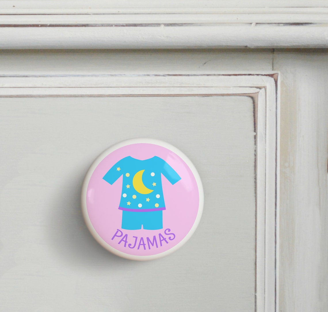 Girls Pajamas Drawer Knobs, Set of 2 Knobs, Dresserz Kids Drawer Pull ...