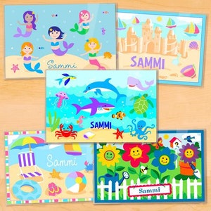 Girls Personalized Summertime Placemats, Laminated Placemat Set of 5 ...