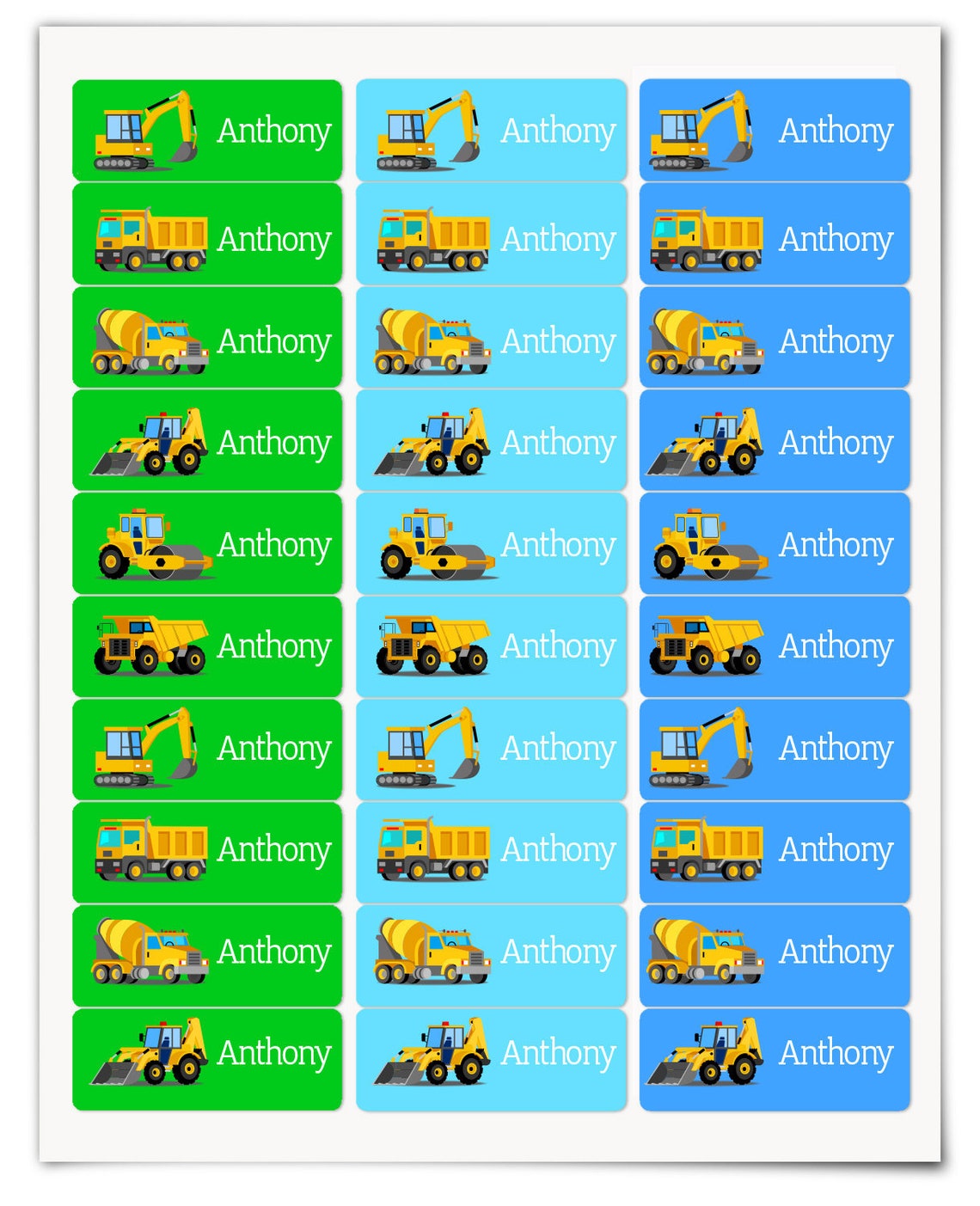 Construction Vehicle Name Labels: Waterproof Truck Labels - Etsy