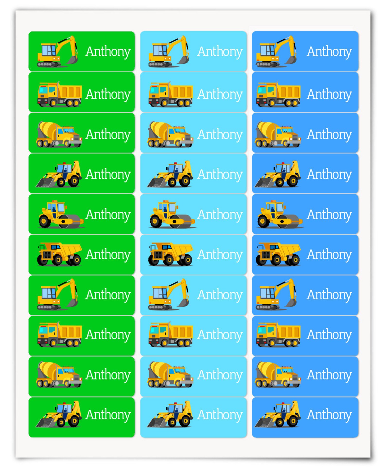 Construction Vehicle Name Labels: Waterproof Truck Labels - Etsy