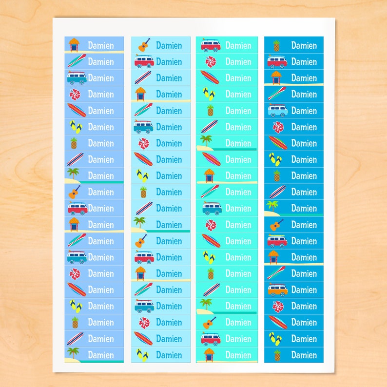 Waterproof Name Label Surf Label Kids Name Sticker School - Etsy