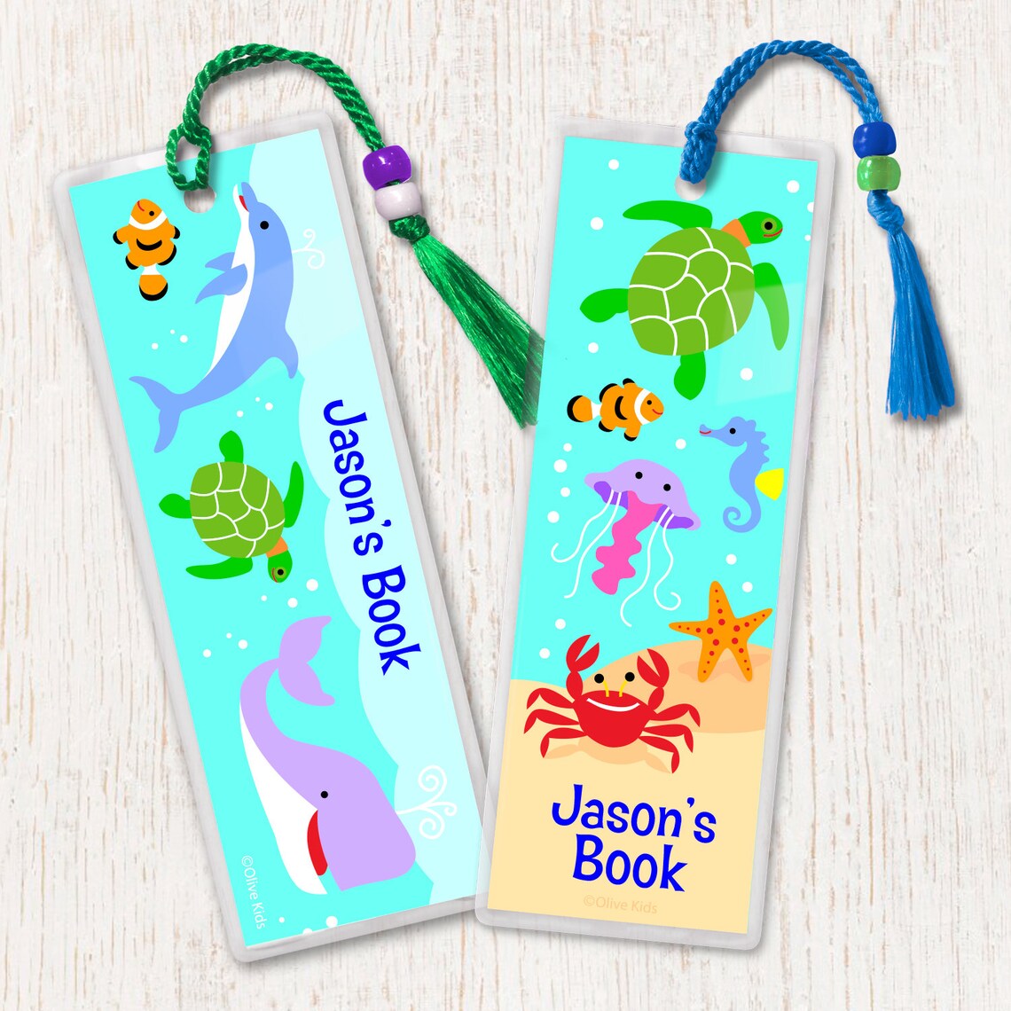 Kid's Personalized Ocean Animals Bookmarks, Kid's Ocean Bookmarks ...