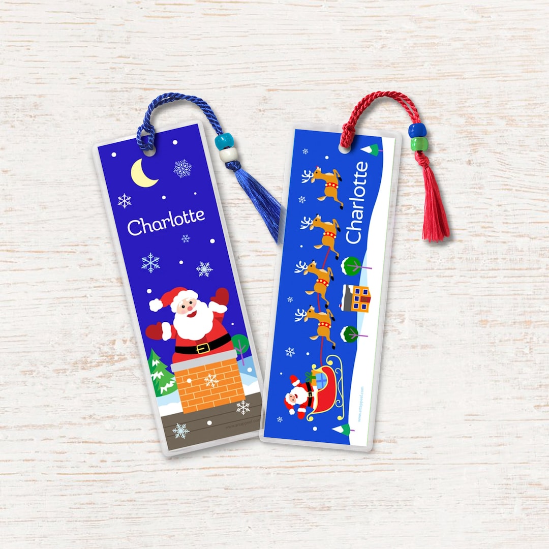 Kid's Personalized Santa Bookmarks, Kids Christmas Bookmarks, Bookmark ...