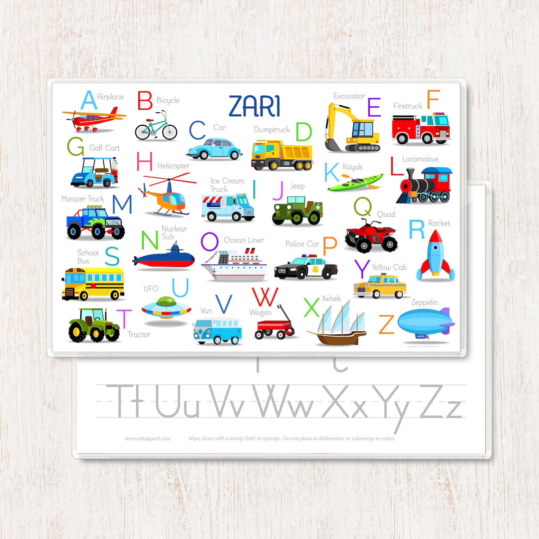 Vehicles Alphabet Personalized Placemat for Kids - Etsy