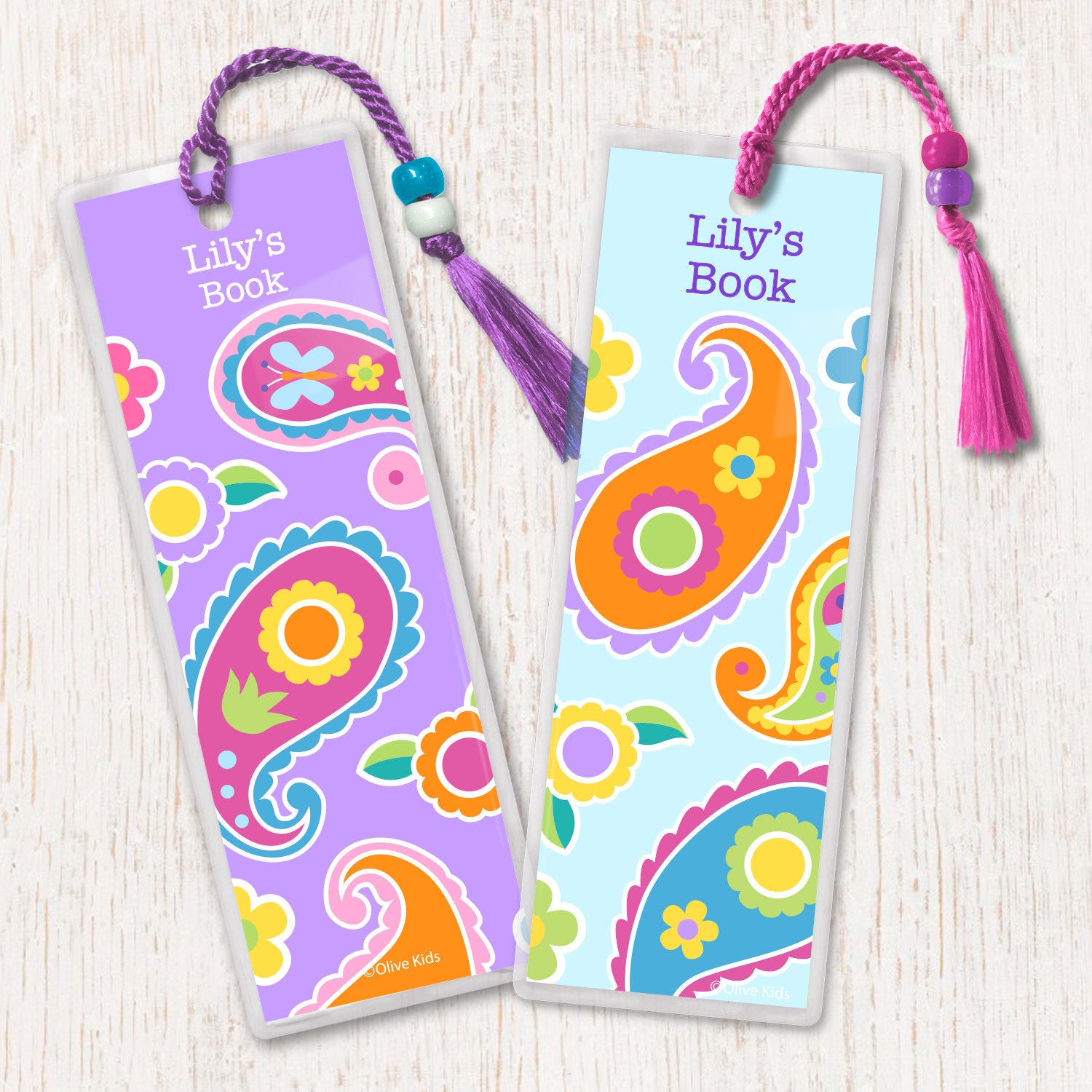 Kid's Personalized Pink Paisley Bookmarks Girls Laminated | Etsy