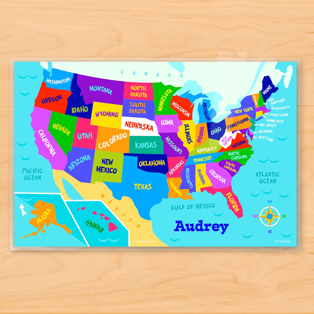 Personalized USA Map Placemat for Kids Laminated Placemat - Etsy
