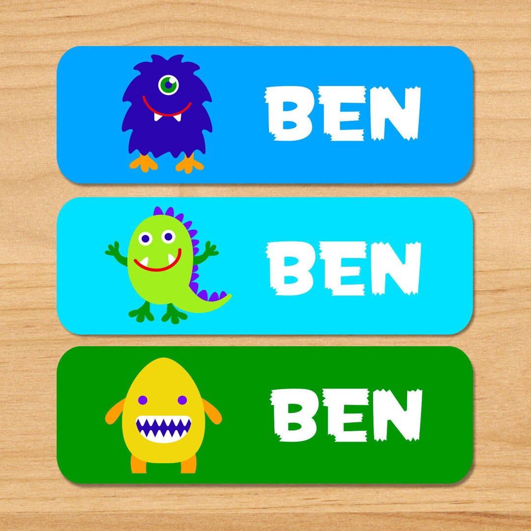 Kids Monsters Waterproof Name Labels, Personalized Monsters Daycare ...