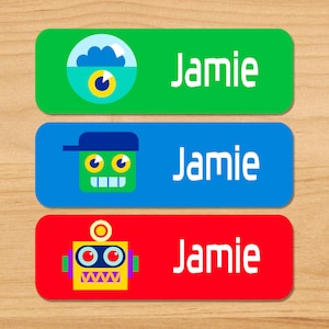 Kids Robots Waterproof Name Labels, Personalized Robot Daycare Labels ...