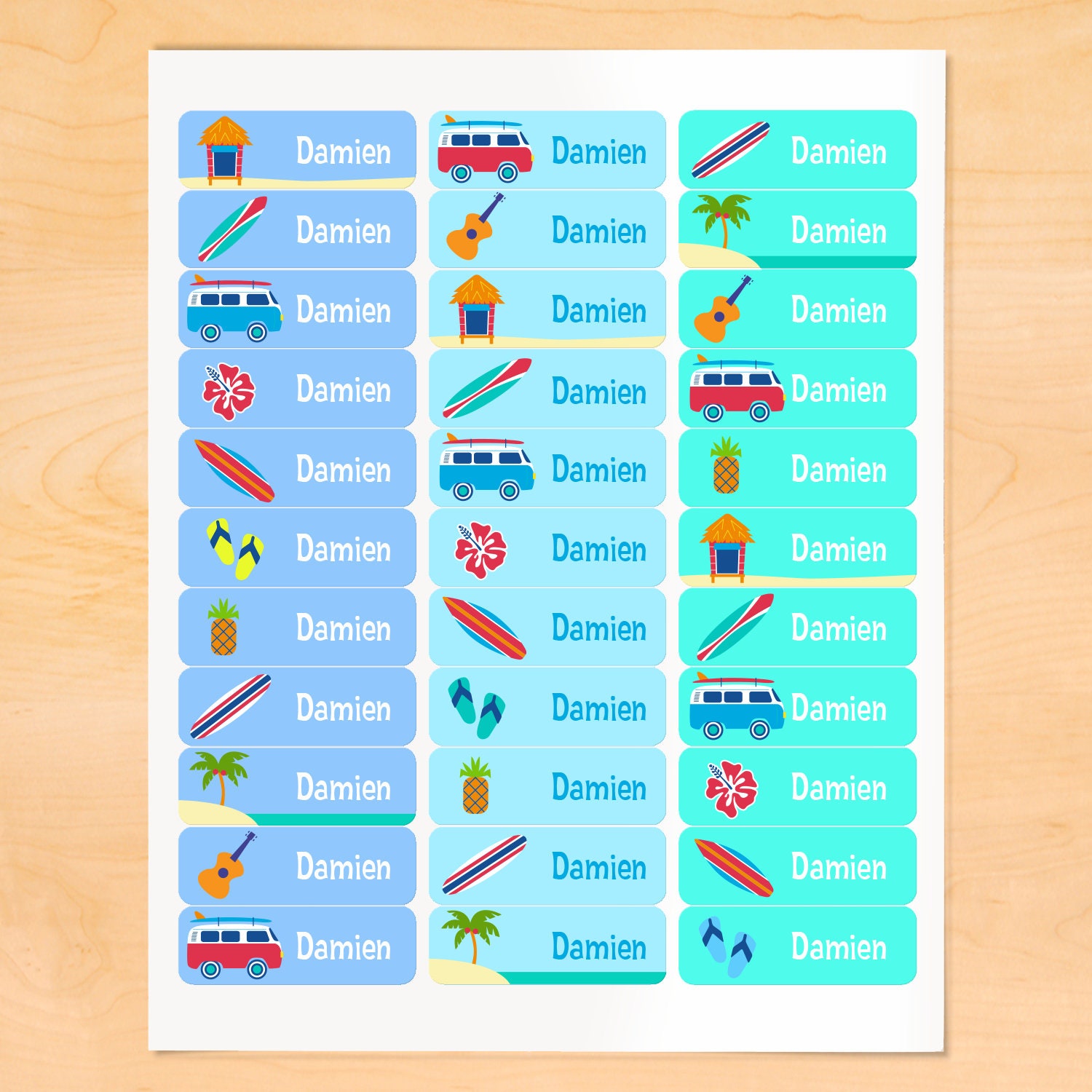 Waterproof Name Label, Surf Label, Kids Name Sticker, School Labels ...