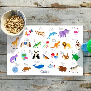 Animal Alphabet Personalized Placemat for Kids, ABC Table Mat, Name ...