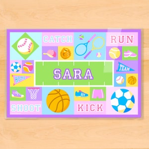 Kids Personalized Sports Placemat, Girls Laminated Mealtime Placemat ...