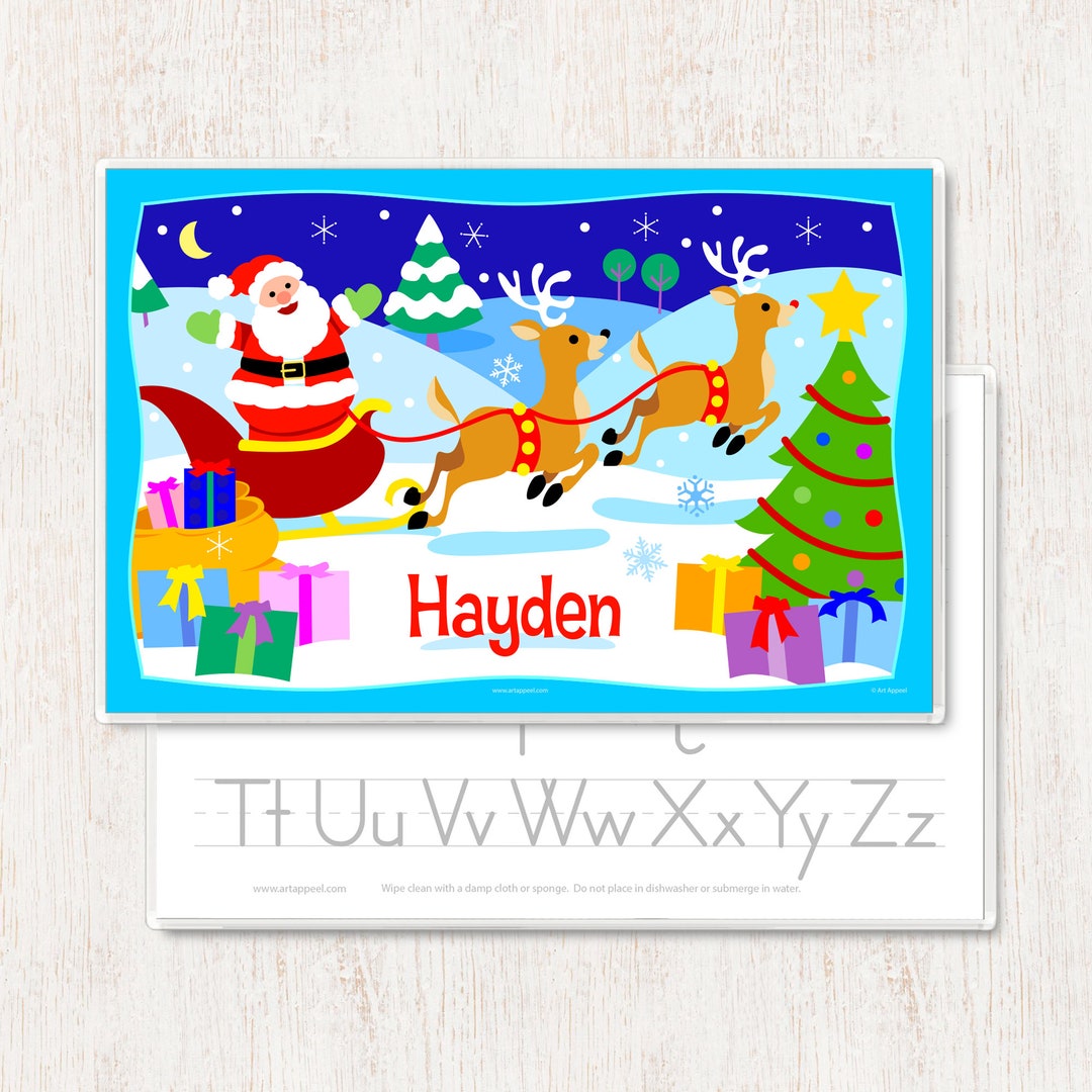 Santa Personalized Christmas Placemat for Kids, Santa and Reindeer ...
