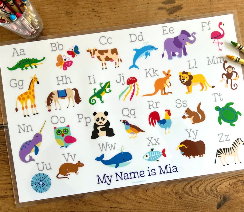 Animal Alphabet Personalized Placemat for Kids, ABC Table Mat, Name ...