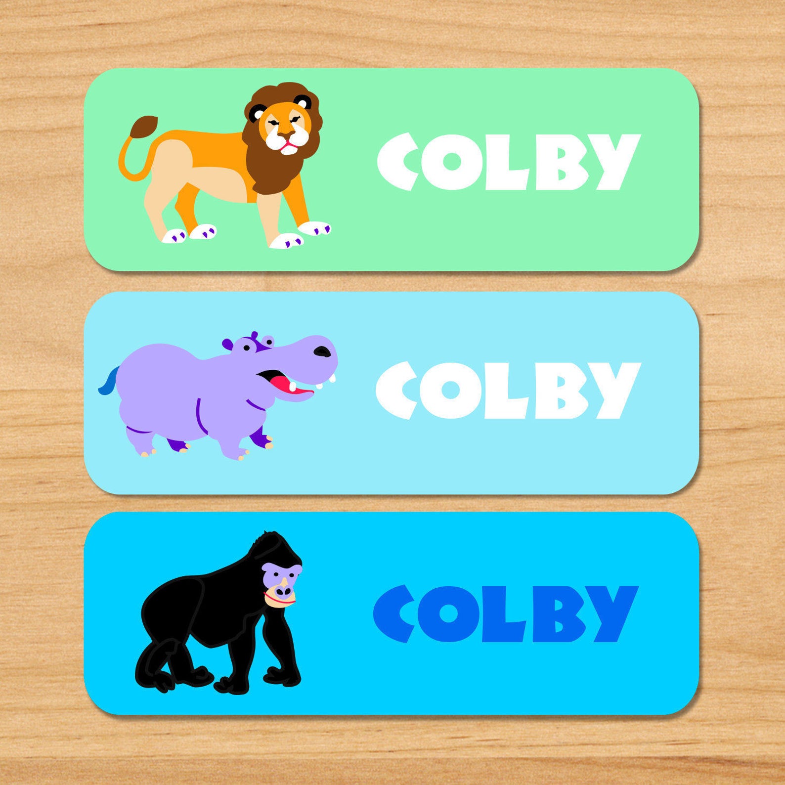 Kids Wild Animals Waterproof Name Labels, Personalized Safari Daycare ...