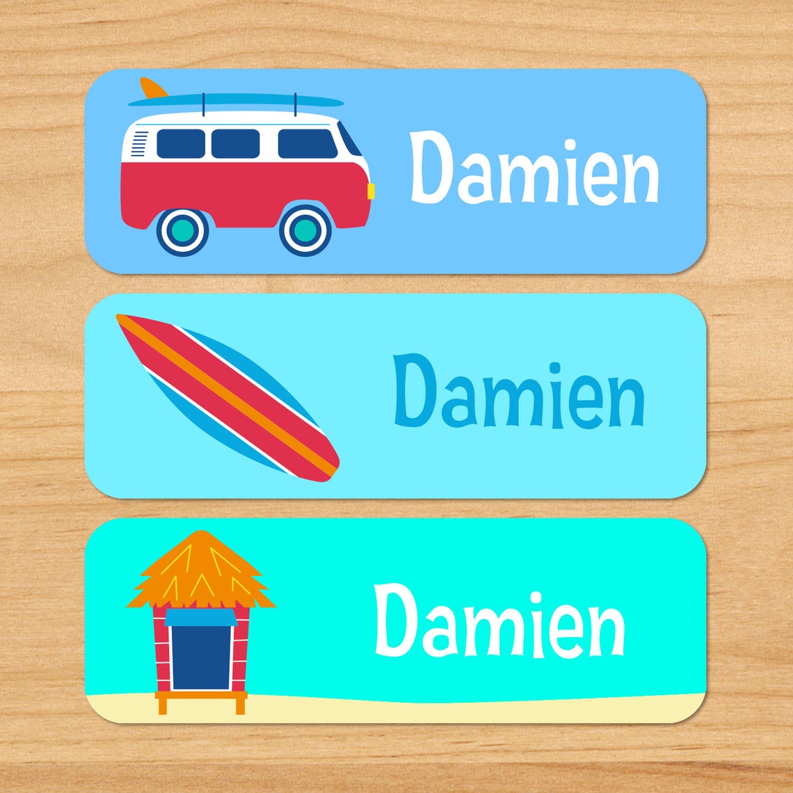 Waterproof Name Label Surf Label Kids Name Sticker School - Etsy