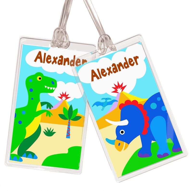 Kid's Personalized Dinosaur Land Name Tag Set Dinosaur - Etsy